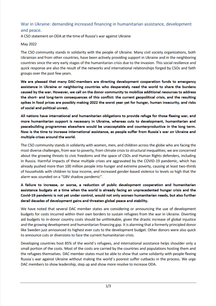 CSO statement on ODA during Russia's war against Ukraine