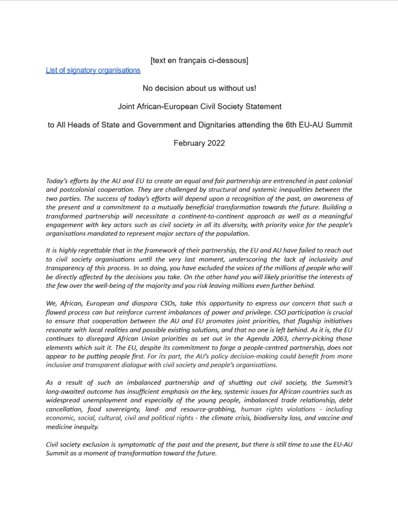 AU-EU Summit: Joint African-European Civil Society Statement